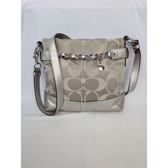 Coach | Bags | Coach Signature Crossbody Bag Y2k Chain Sateen Silver ...
